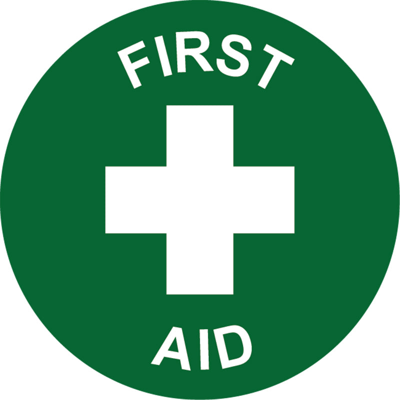 First Aid (Picto), 50mm Round Hardhat Stickers, Pack/12 — Pinnacle Signage
